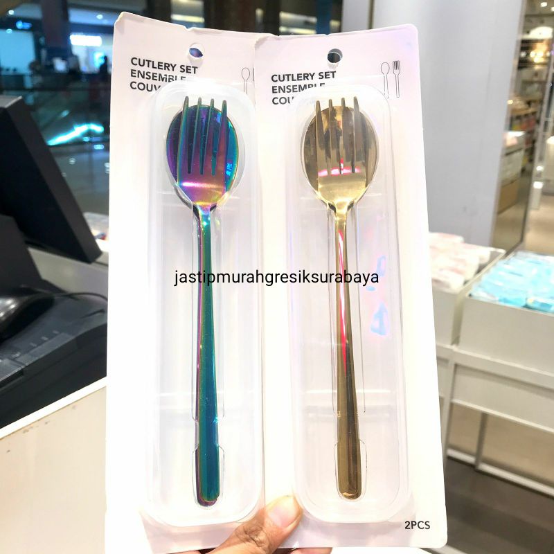 Jual CUTLERY SET MINISO SENDOK EMAS MINISO PERALATAN MAKAN MINISO ...