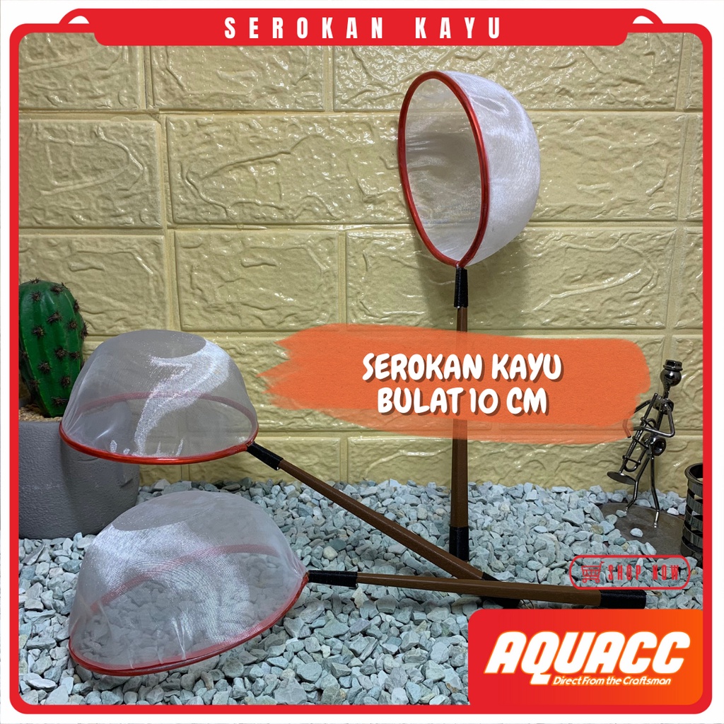 Jual Serokan Ikan Besar Bulat 10cm Stick Kayu Saringan Ikan Hias Mas ...