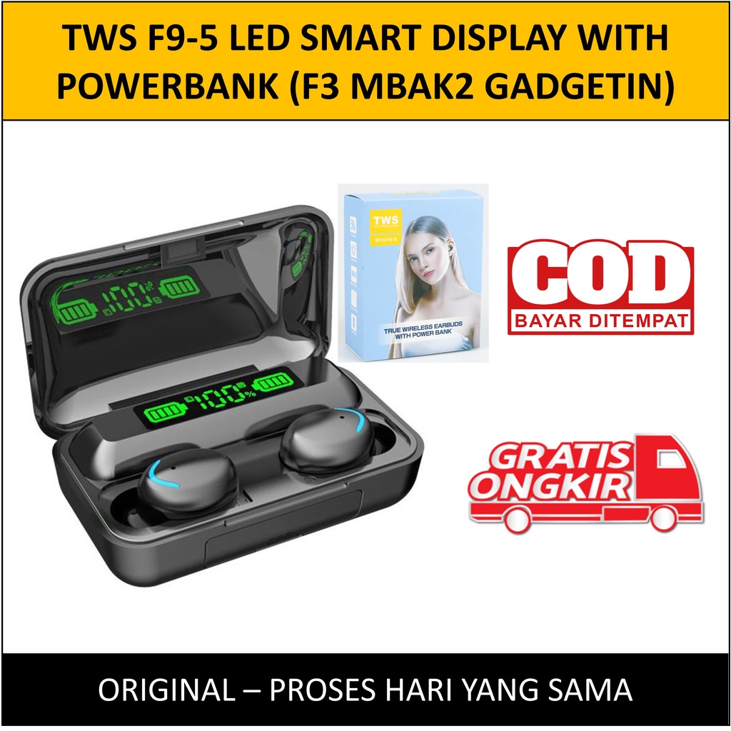 Jual Headset Bluetooth TWS F9-5 F9 F9 5 LED Smart Display with Powerbank Earphone Speaker Mbak2 ...