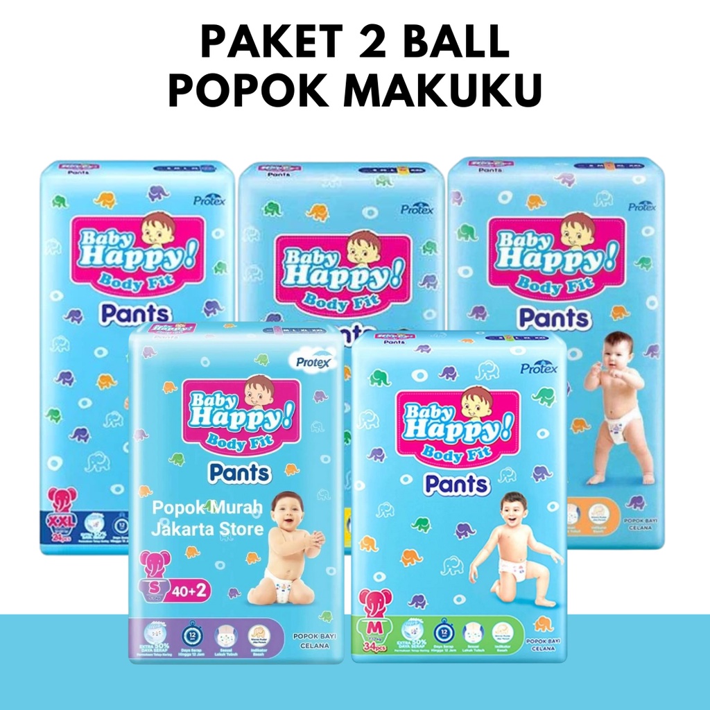 Jual PAKET 2 BALL PEMPERS BABY HAPPY BABY FIT PANTS S38 M32 L28 XL26 XXL24 POPOK SEKALI PAKAI ...