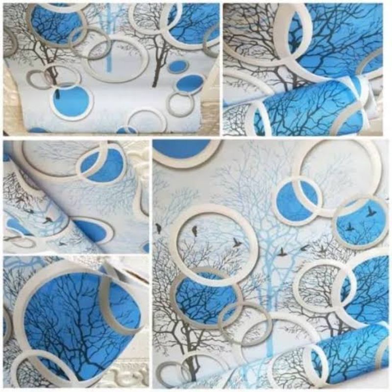 Jual Wallpaper Sticker Dinding GH197-2 Motif Ranting Bulat Biru Ukuran ...