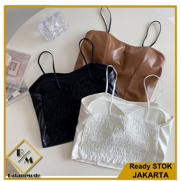 Jual BATAMMODE Tank Top Bra With Cup Bahan Kulit Crop Korean Style ...