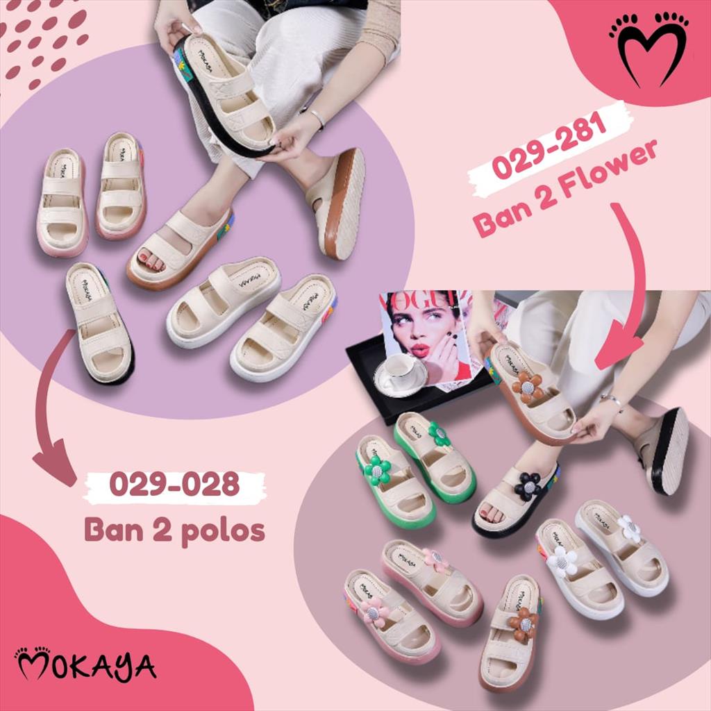 Jual Sepatu Sandal Slop Wanita Ban 2 Polos & Flower Platform Tebal ...