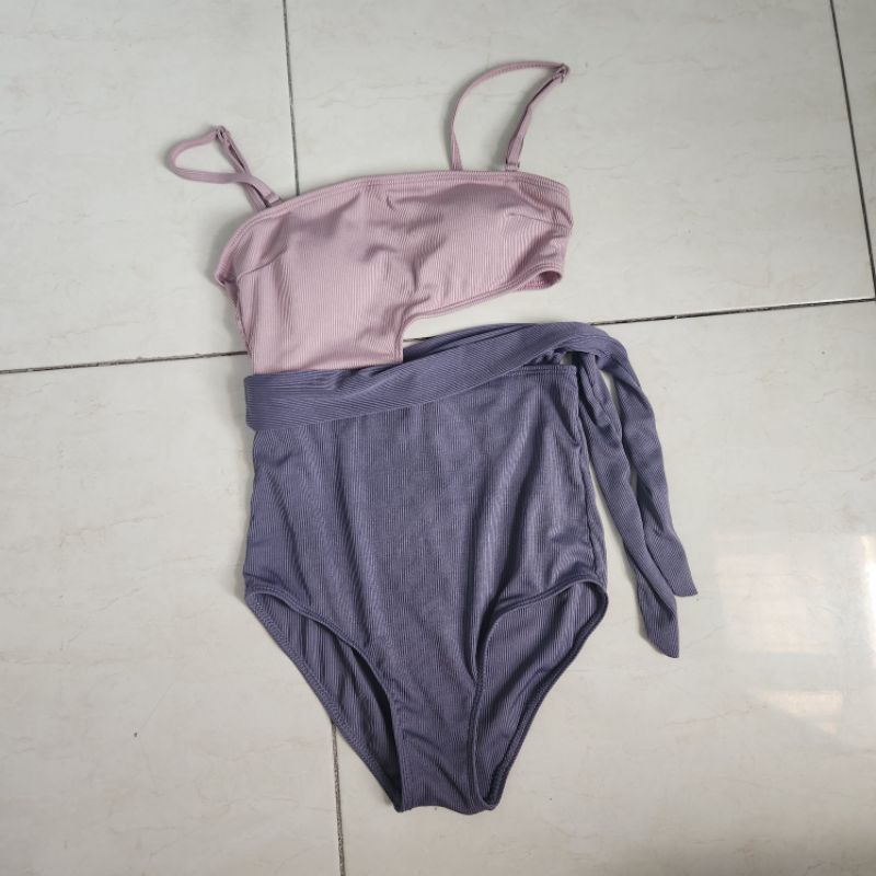 Jual Monokini Bikini Swimsuit Baju Berenang Renang Pantai Two Tone Ungu