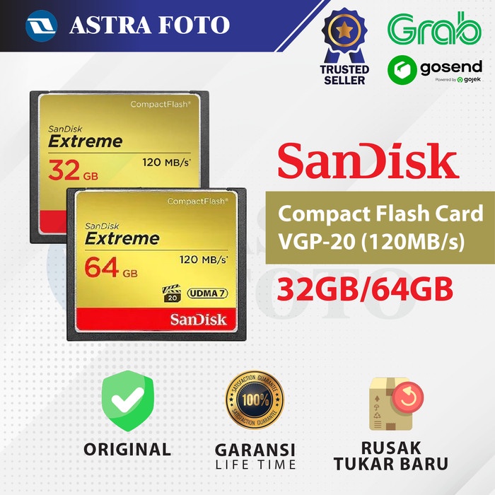 Jual SanDisk Extreme Compact Flash Card VGP-20 (120MB/s) 32GB 64GB CF ...