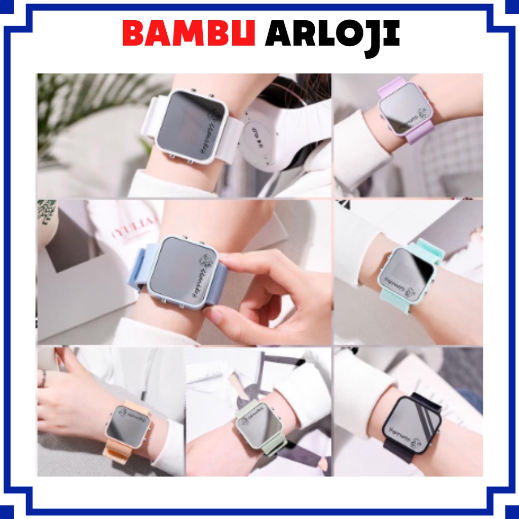 Jual BAJ Jam Tangan Cermin Persegi Wanita Pria LED Digital Student ...