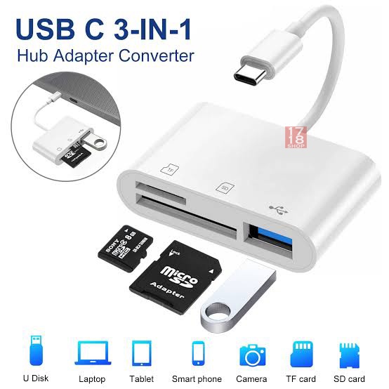 Jual 1718 Shop | 3 in 1 Type C to Micro SD / TF Card / USB 2 in 1 Kabel ...