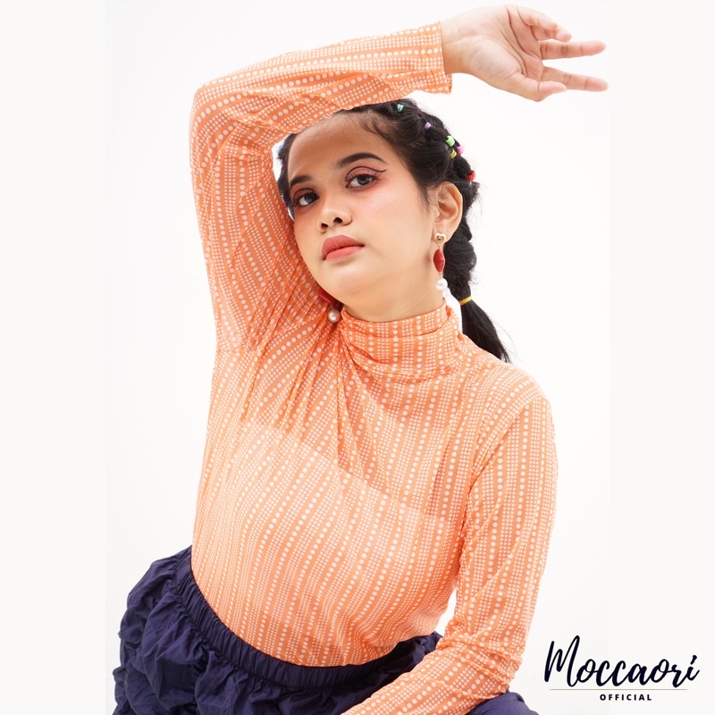 Jual Rachel Polkadot Orange Long Sleeve Transparant Motif Inner Turtle ...
