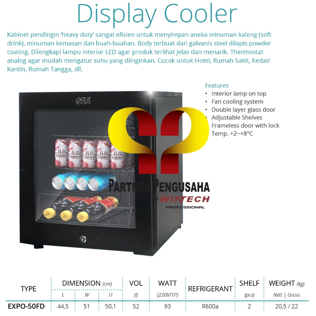 Jual GEA EXPO-50FD EXPO50FD Display Cooler Kulkas Showcase 52 Liter ...