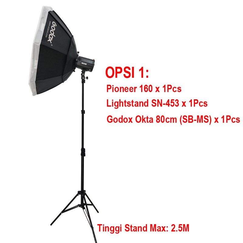 Jual Godox Paket Studio Flash - Pioneer 160 - Softbox Okta 80cm - Stand ...