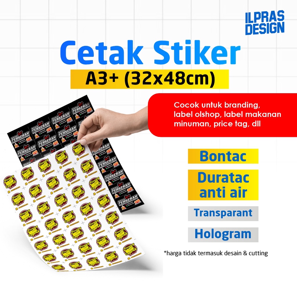 Jual CETAK STIKER A3+ BONTAC DURATAC TRANSPARAN HOLOGRAM | Shopee Indonesia