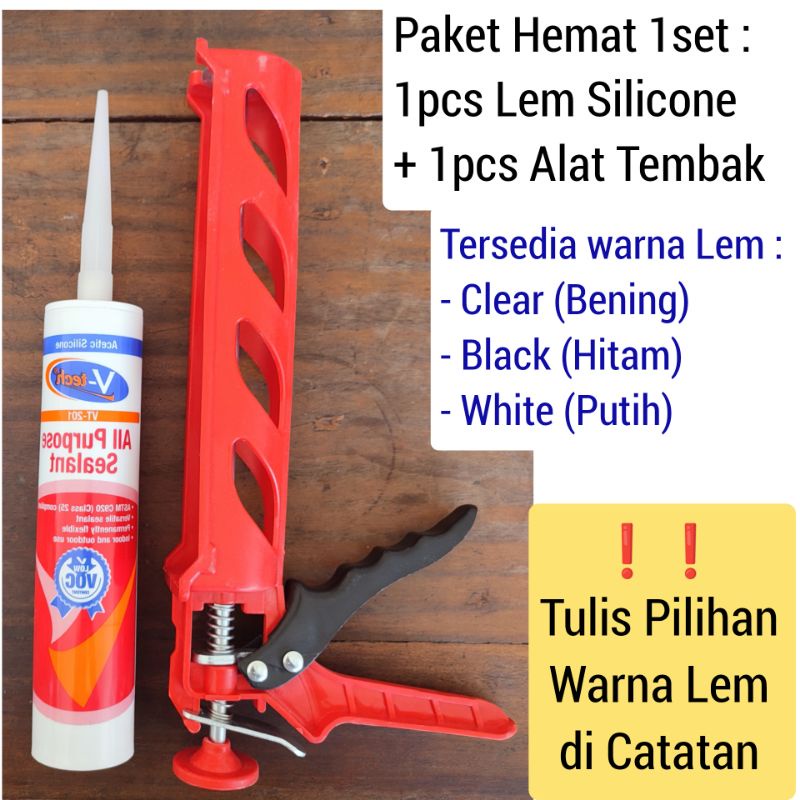 Jual PAKET Lem Silicone Sealant Putih White Clear Bening Hitam Black ...