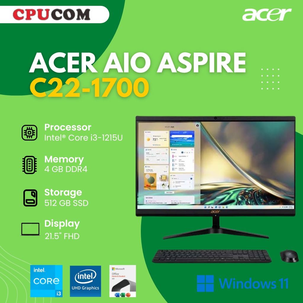 Jual ACER Aspire AIO C22-1700 i3-1215U 4GB 512GB SSD 21.5'' FHD Win11 ...