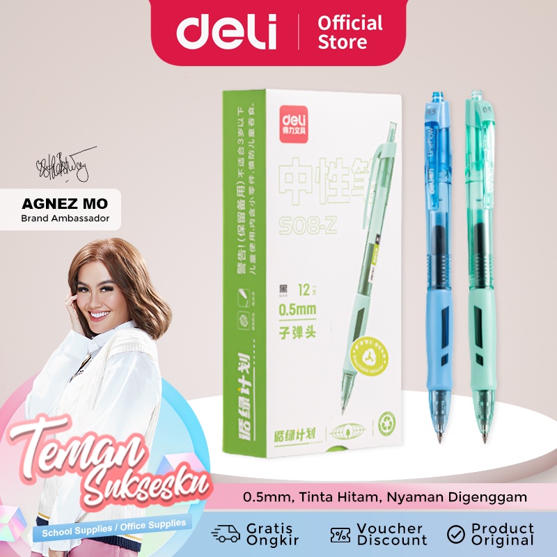 Jual Deli Gel Pen / Pulpen Gel 0.5mm Casing Warna Penulisan Halus S08-Z 2 6 12 PCS | Shopee ...
