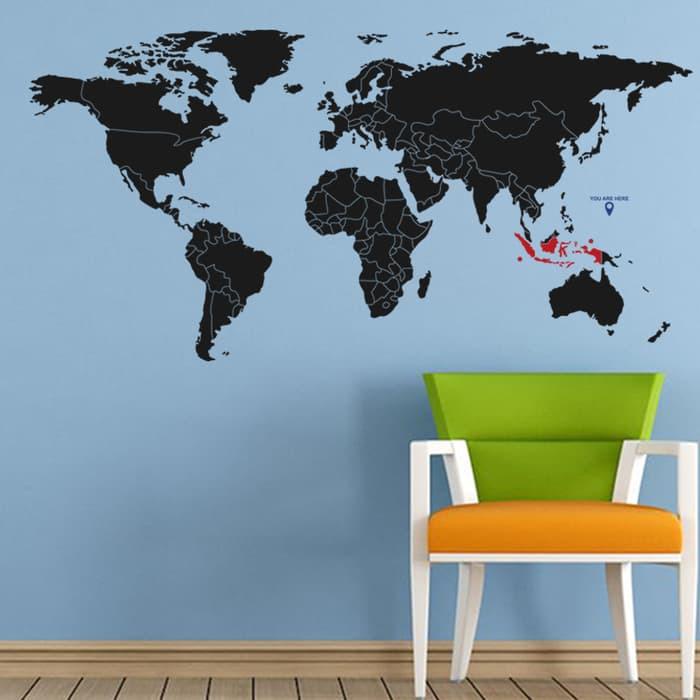 Jual Wall Cutting Sticker World Map Peta Dunia Stiker Travel 2.5 M ...