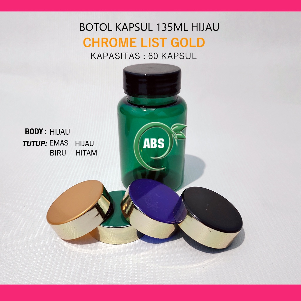 Jual Botol kapsul isi 60 Hijau 135ml tutup Chrome list Gold + Plug ...