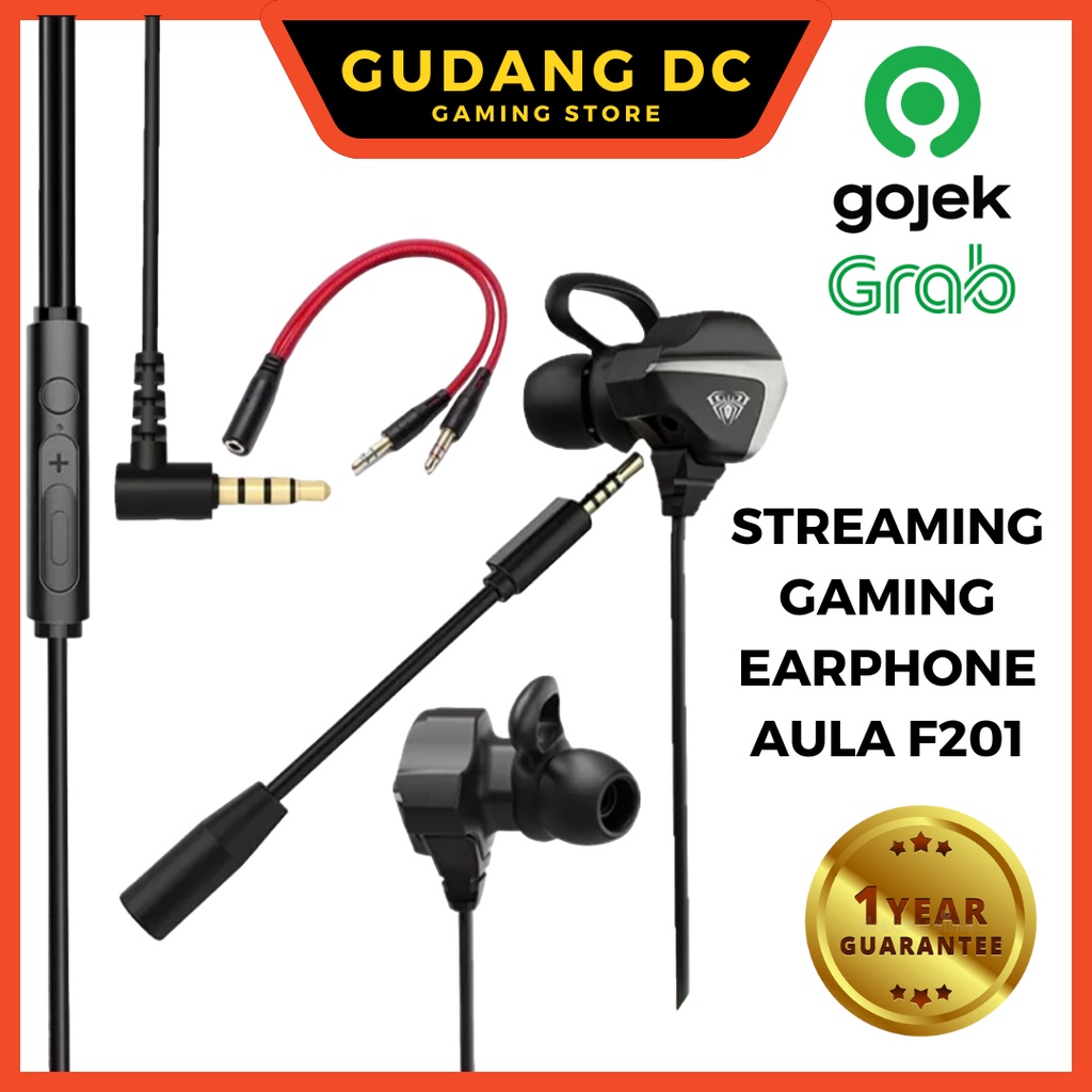 Jual Earphone Gaming PC/MOBILE Dengan Spliter Jack Elegant Desain Gaming Earphone AULA F201 ...