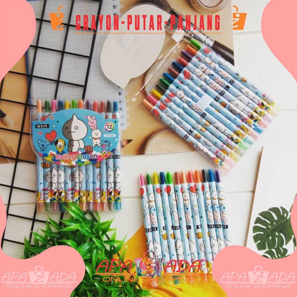 Jual Apazada - Crayon Putar Panjang BT21 Isi 12 Warna / Krayon Putar ...