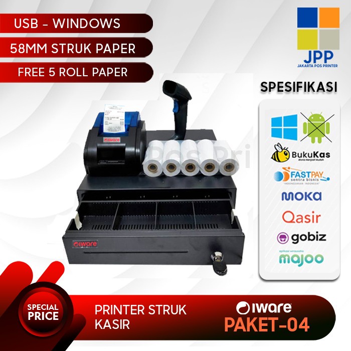 Jual Kassa Paket Alat Kasir (Cash Drawer+Printer Thermal Usb+Scanner ...