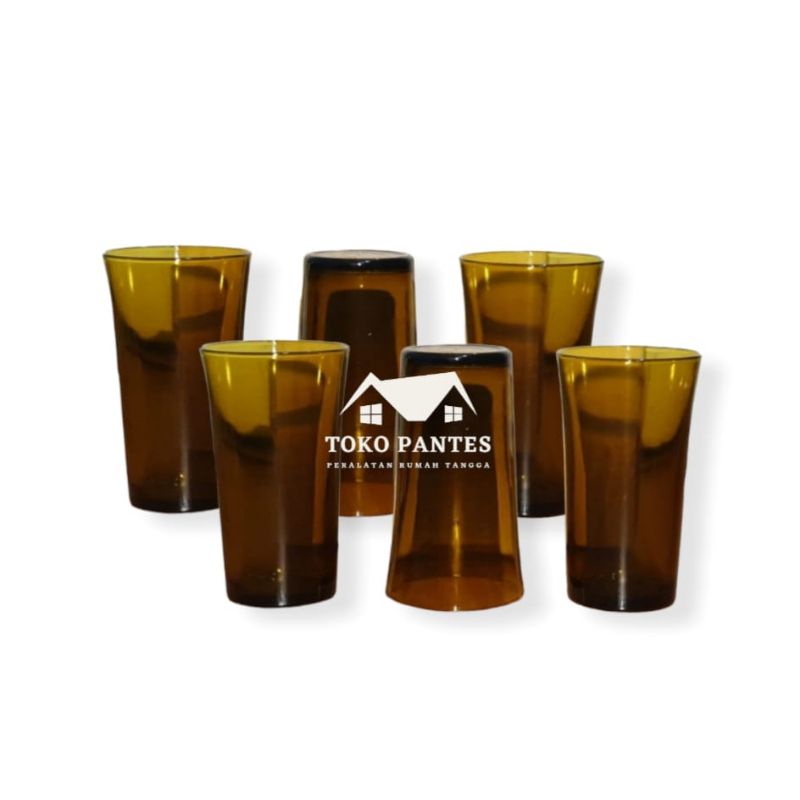 Jual (ISI 6 PCS) GELAS COKLAT Amber Polos Teh Kaca Beling Acara Minuman ...