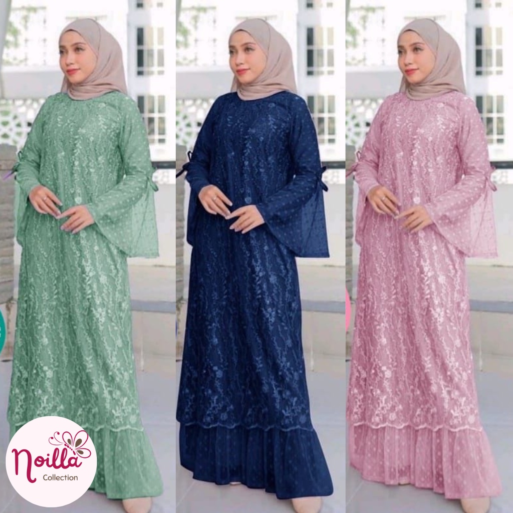 Jual Maxi Nabila Gamis Wanita Dress Pesta Bahan Full Brokat Tile Maxi Dress wanita Dewasa Elegan ...