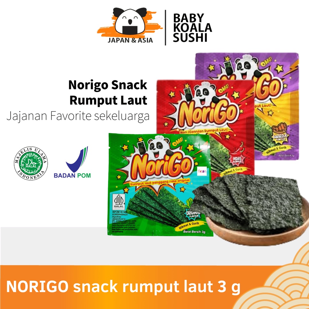 Jual NORIGO Snack Rumput Laut 3 g (1pcs ) Halal | Nori Sachet Seaweed ...