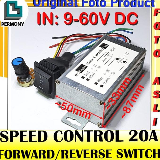 Jual Speed Control 20A dc 9-60Volt forward reverse motor kecepatan pwm ...
