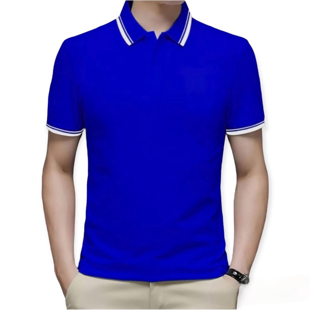 Jual Snstore Kaos Wangki T Shirt Polo Kerah List Putih Atasan Polos Pria Lengan Pendek Kancing