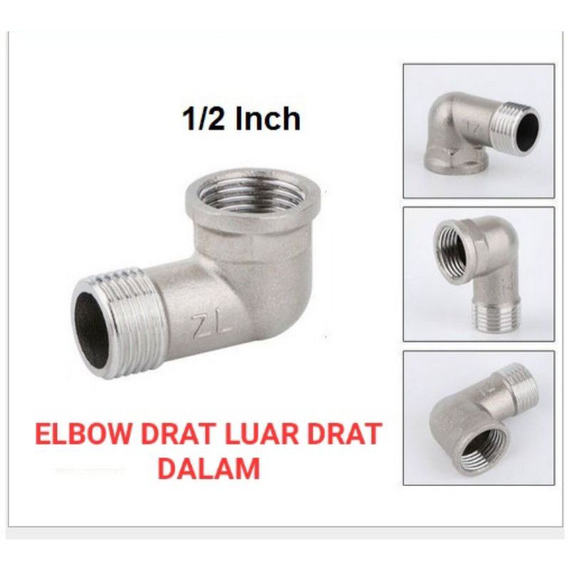 Jual keni sambungan pipa elbow / sambungan drat luar stainless / sambungan drat luar dalam 1/2 ...