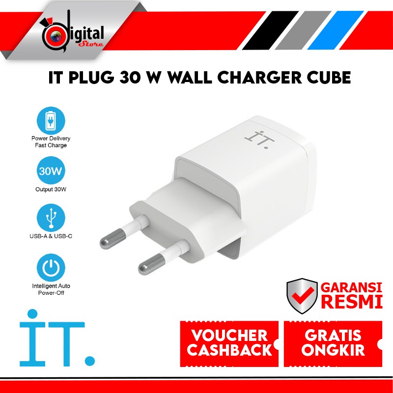 Jual IT Plug 30 W Wall Charger Cube - White - Adaptor Charger 30 w ...