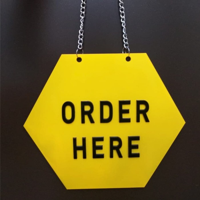 Jual ORDER HERE HEXAGON SIGNAGE KUNING SIGN BOARD AKRILIK TIMBUL ...