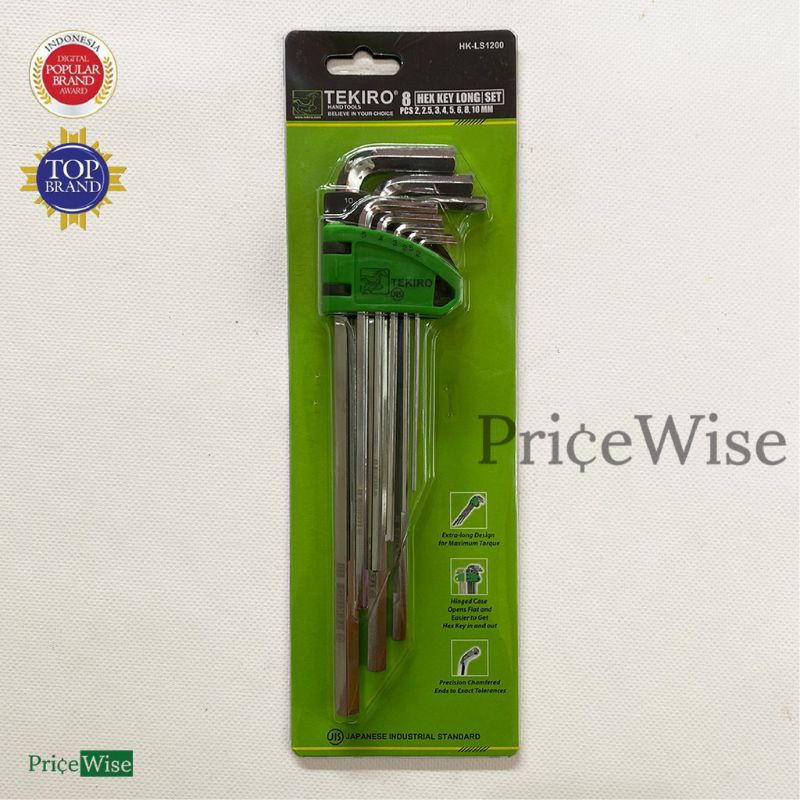 Jual TEKIRO Kunci L Panjang Set 8 pcs 2-10 mm | Hex Key Extra Long Set ...