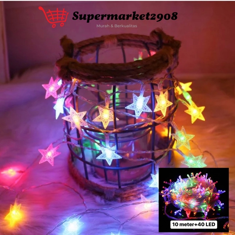 Jual 10 Meter Lampu Tumbler Natal Model Bintang Warna Warni Hias LED ...