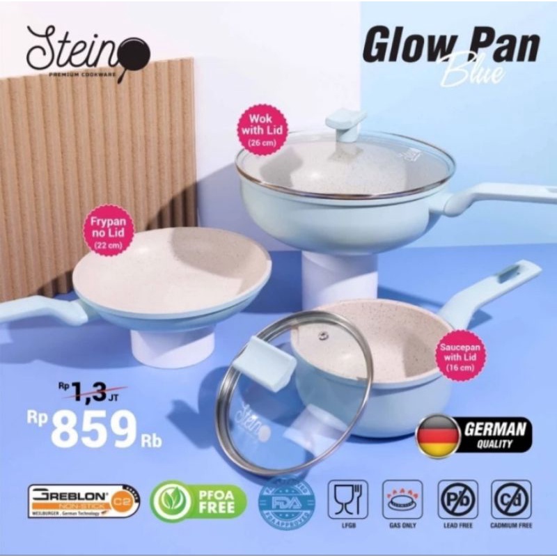 Jual stein cookware glowpan series set blue / glow pan biru stein ...