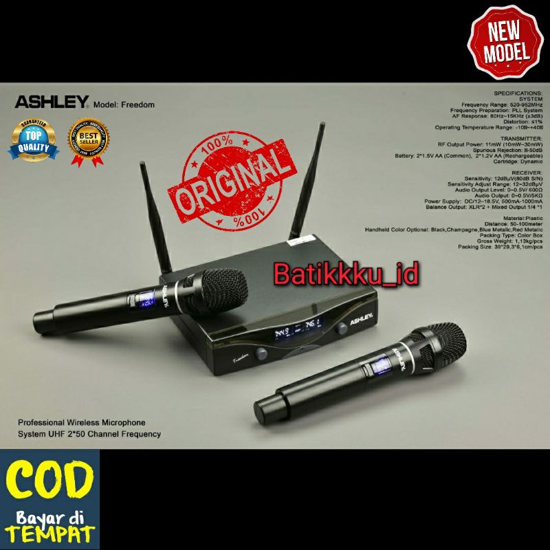 Jual [ORIGINAL] MIC WIRELESS ASHLEY FREEDOM WARNA HITAM BISA UBAH ...
