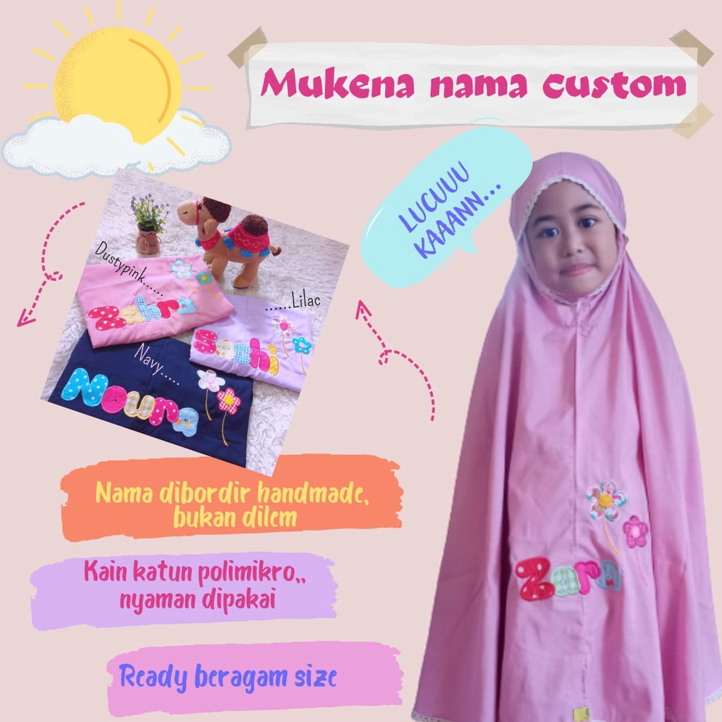 Jual Mukena Anak Custom Nama - Bahan Polimikro Adem [PO] | Shopee Indonesia