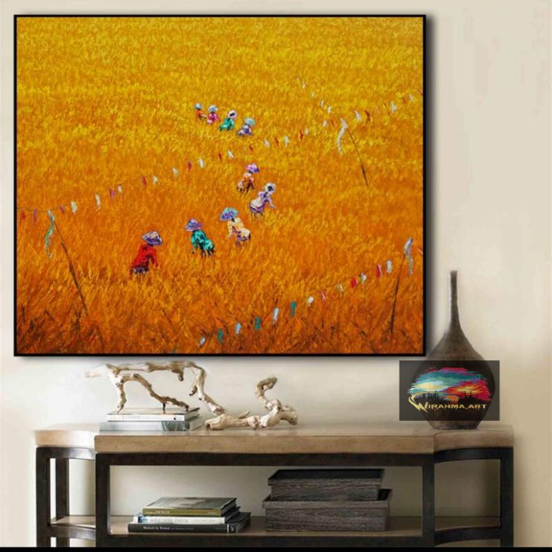 Jual Lukisan panen padi lukisan texture modern art painting 100x100cm ...