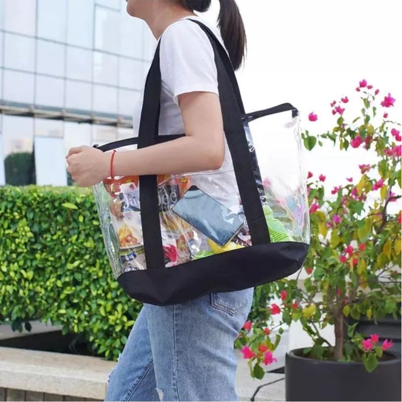 Jual Tas Tote PVC Bening Tas Tangan Tahan Air Transparan Tas Pantai ...