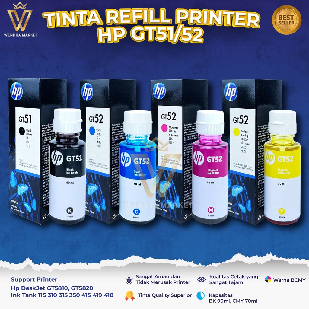 Jual 1 SET 4 PCS Tinta HP GT51 GT52 Tipe Printer GT5810 GT5820 | Shopee ...