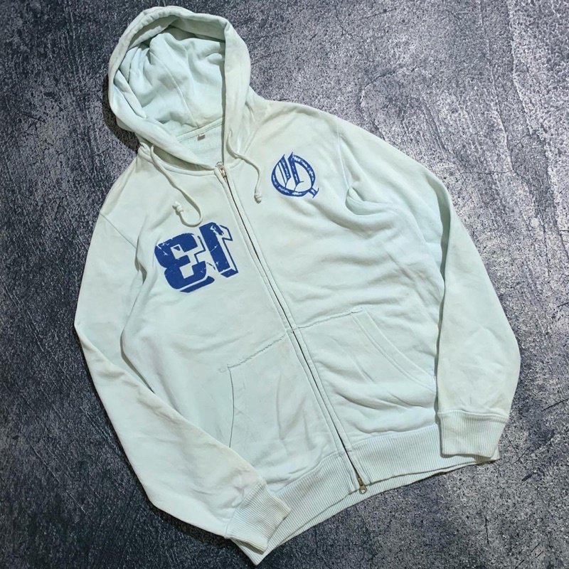 Jual Zip hoodie uniqlo second bekas thrifting sablon flocking biru ...