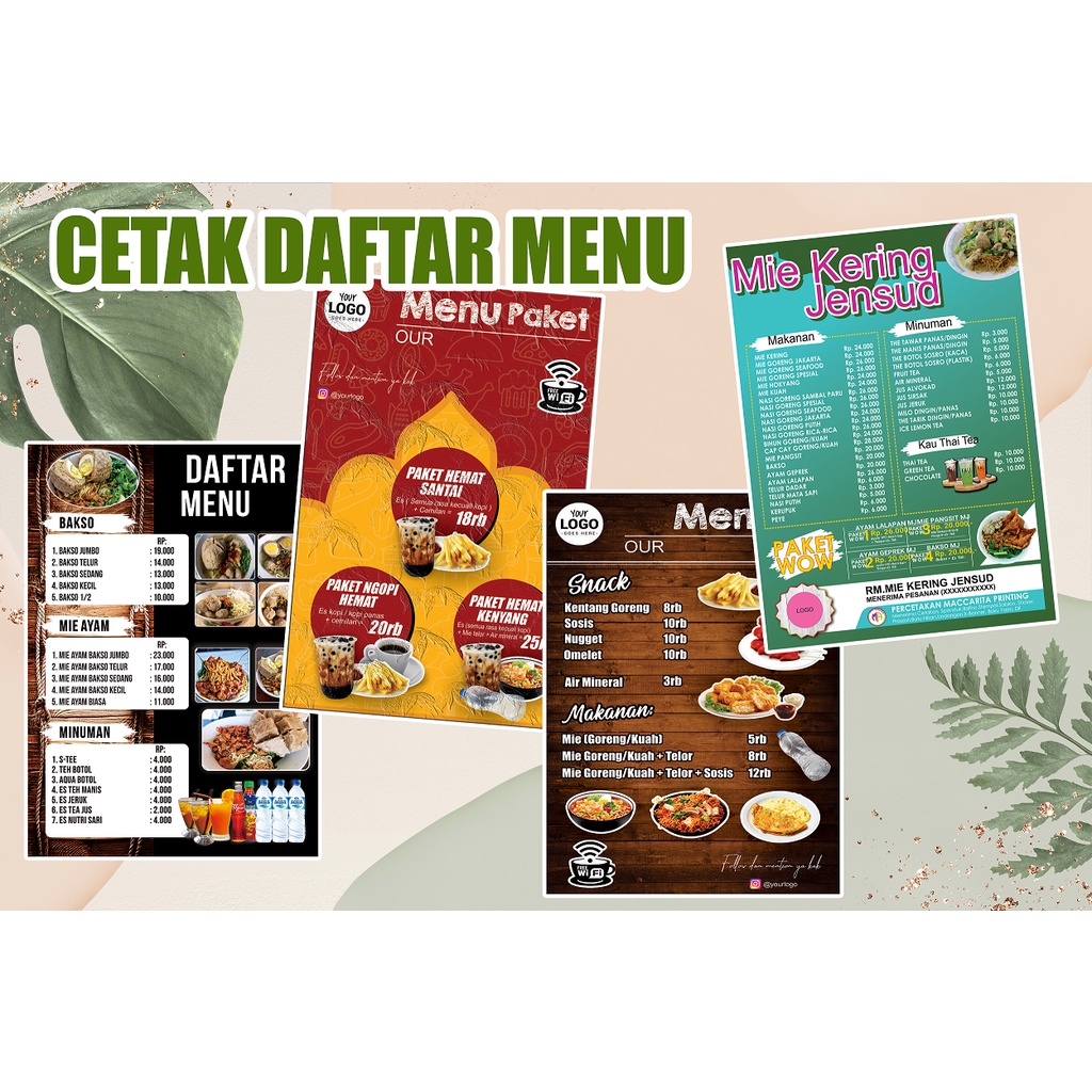 Jual Cetak daftar menu Warung makan/Restoran/Cafe dll ukuran A4 ...
