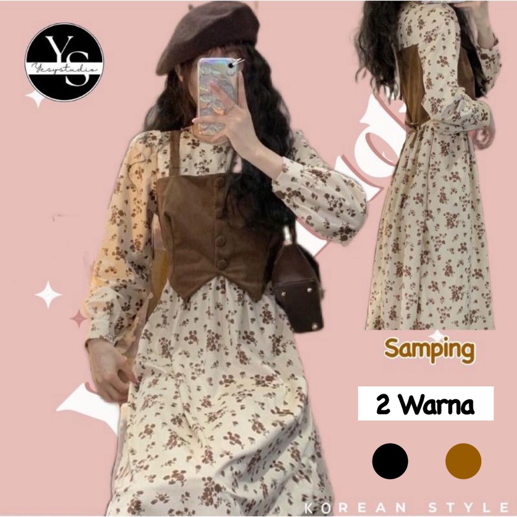 Jual 【HIJAB FRIENDLY】DRESS ROMPI WANITA LENGAN PANJANG MOTIF BUNGA ...