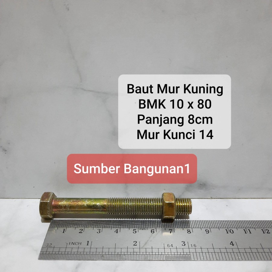 Jual Baut BMK 10 x 80 Mur M10 kunci ring pas 14 kuning 8cm M10x80 besi ...