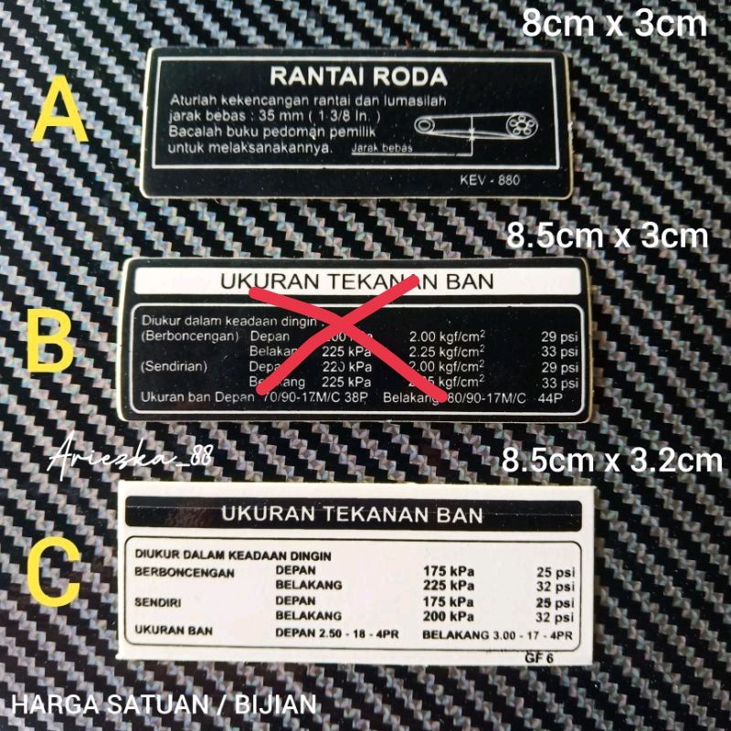 Jual STIKER UKURAN TEKANAN BAN MOTOR stiker ukuran rantai | stiker ...