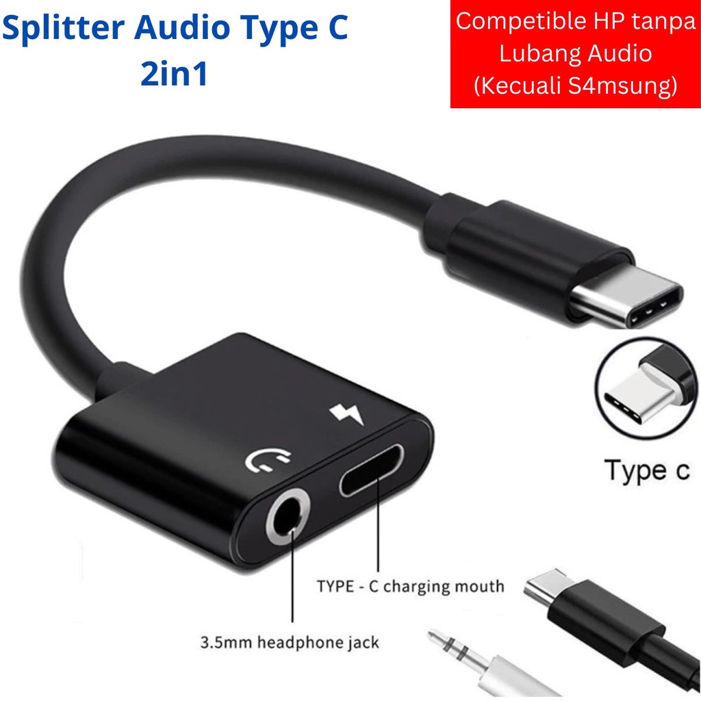 Jual Kabel Splitter Type C Headphone 2in1 - Adaptor Adapter Ligthning ...