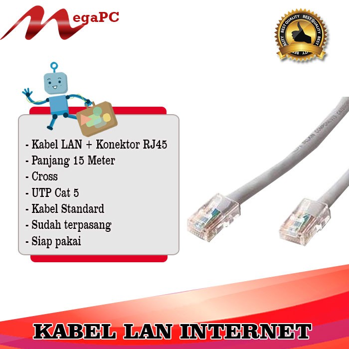 Jual Kabel LAN Internet CROSS 15 Meter / Kabel LAN CROSS Konektor RJ45 ...