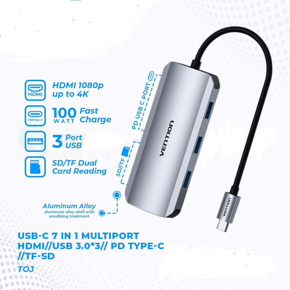 Jual Vention Multiport Hub USB-C 3.1 to HDMI USB-A-3.0-3P Card Reader ...