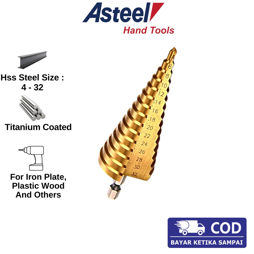 Jual ASTEEL Mata Bor Pagoda Step Cone Drill Bits HSS 4 - 32 MM Titanium Coating | Shopee Indonesia