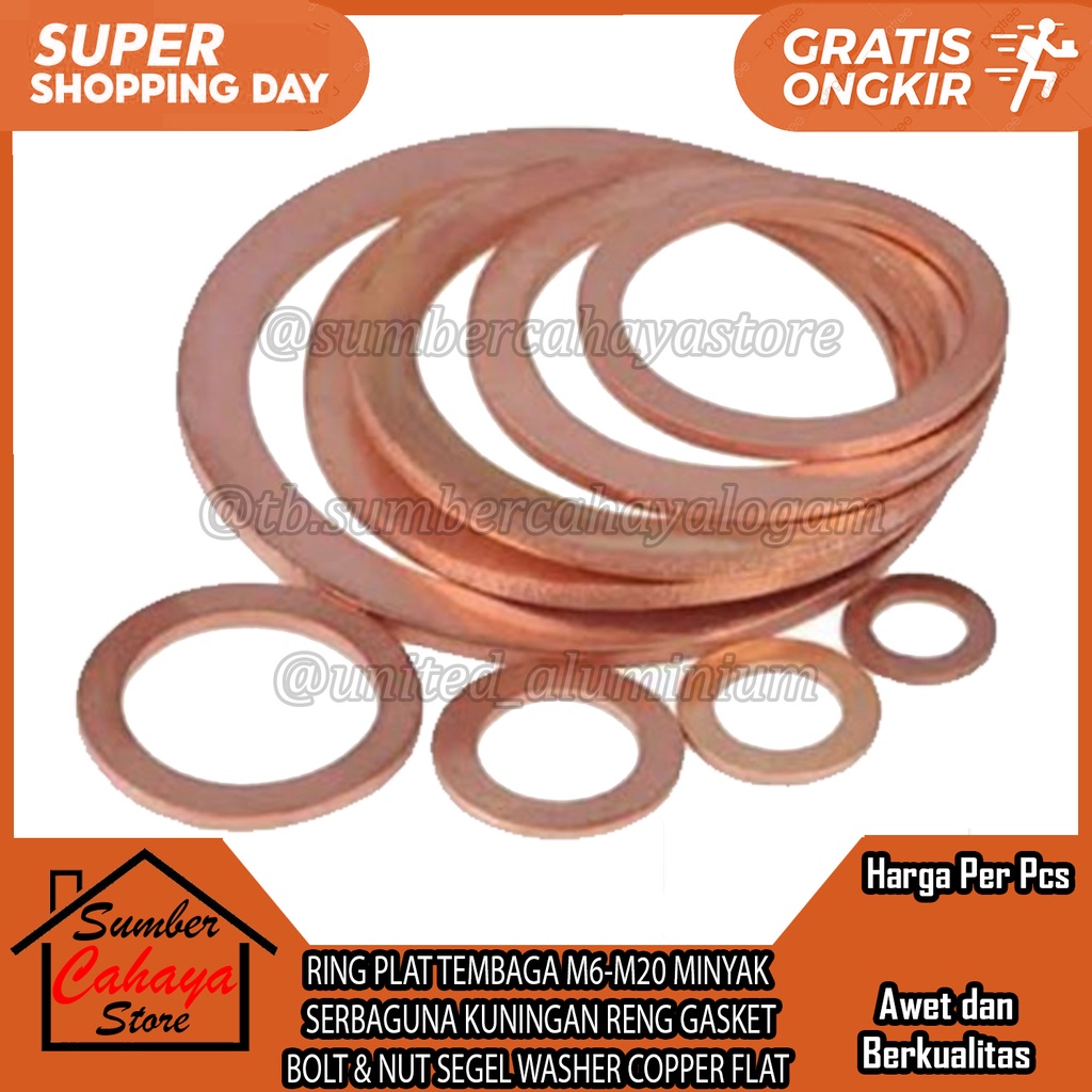 Jual RING PLAT TEMBAGA M6-M20 MINYAK SERBAGUNA KUNINGAN RENG GASKET ...