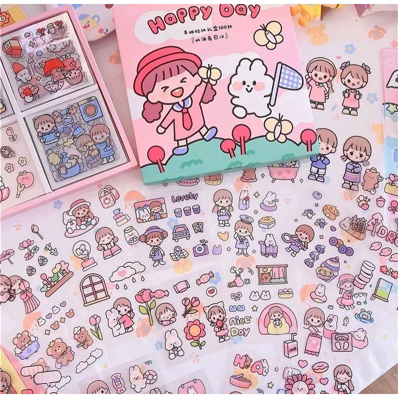 Jual STICKER HAPPY DAY SWEET TIME STICKER MOMO 100 PCS BOX STIKER ANAK ...